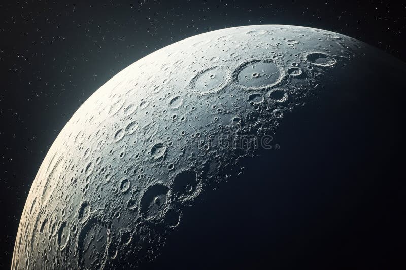 Bright Moon Surface Highlighting Craters and Textures Against Dark ...