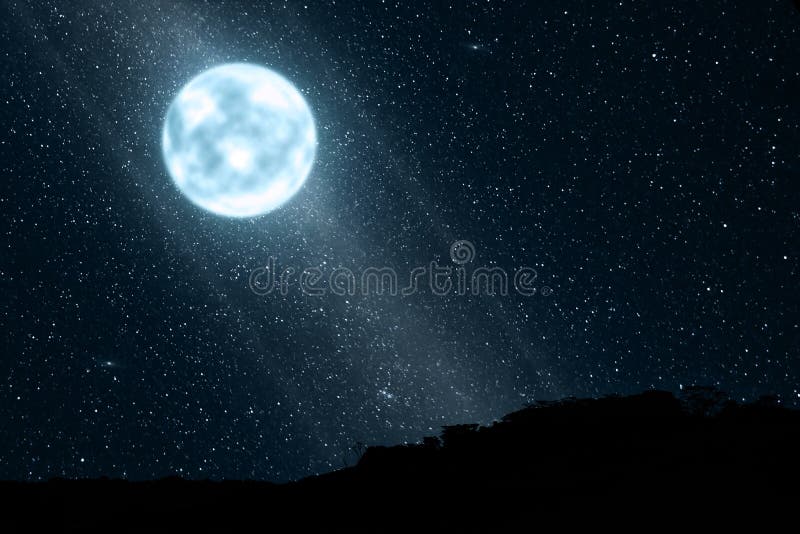 Bright Moonlight with Many Stars on the Sky Stock Image - Image of ...