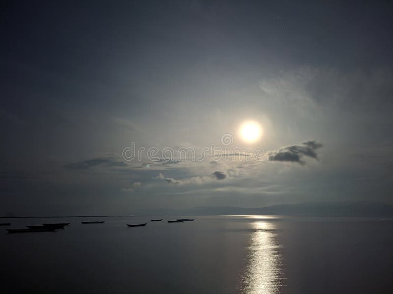 Bright Moonlight and Sparkling Starlight in the Sky Above a Beach of ...