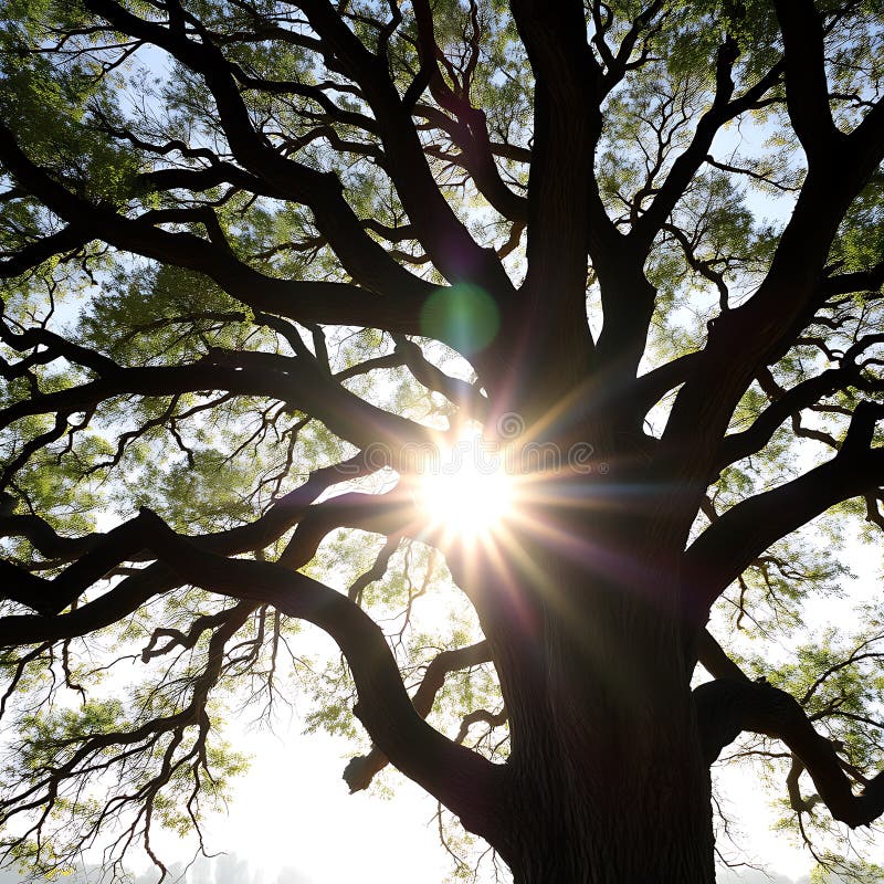 Bright Morning Sun through Oak Tree Branches Stock Illustration ...