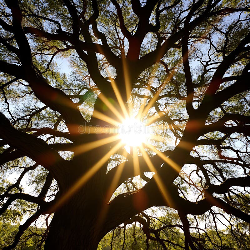 Bright Morning Sun through Oak Tree Branches Stock Illustration ...
