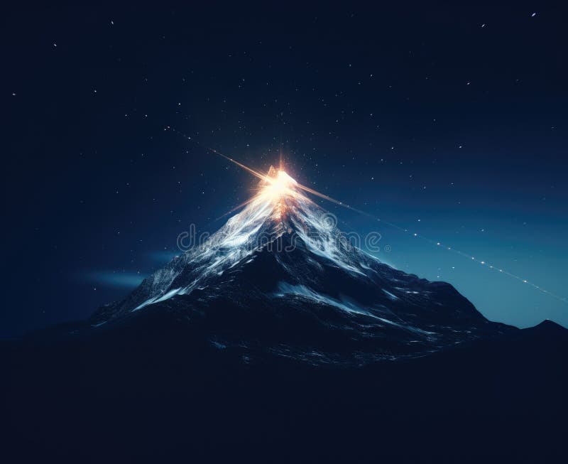 Bright Mountain Peak in the Night Sky. Stock Illustration ...