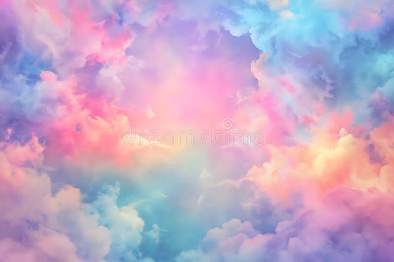 A Bright, Multi-colored Background with Fluffy Clouds and a Watercolor ...