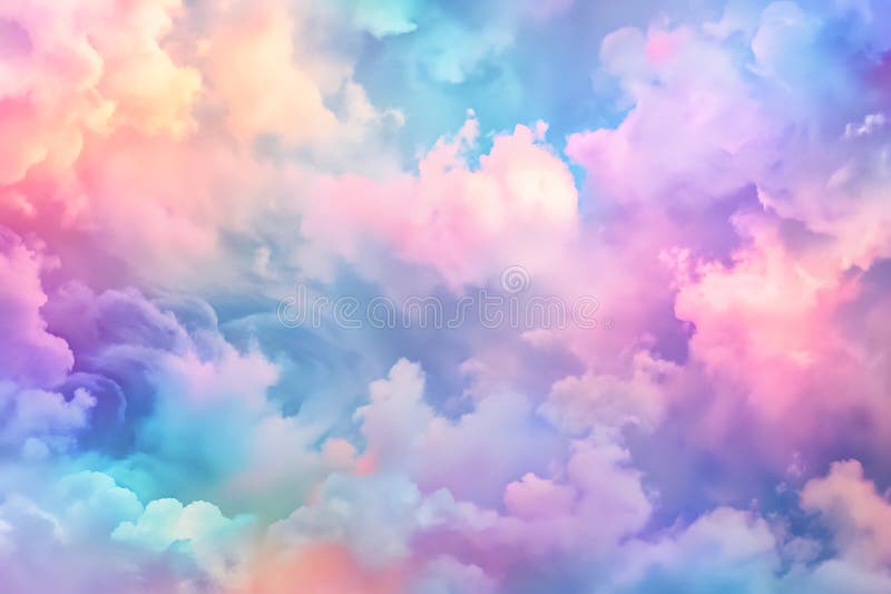 A Bright, Multi-colored Background with Fluffy Clouds and a Watercolor ...