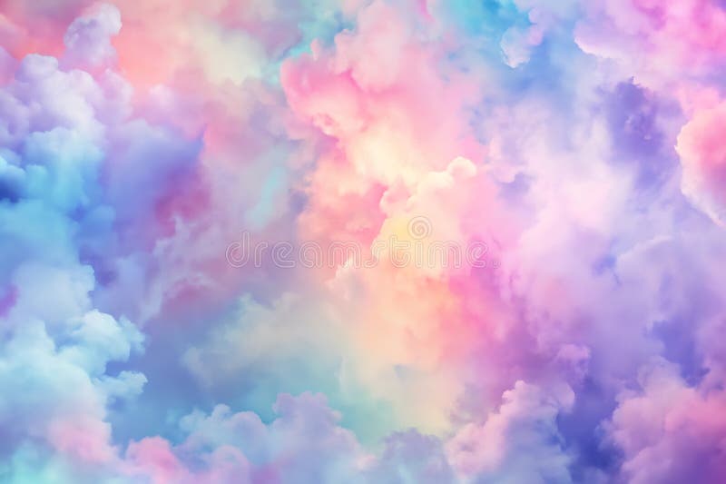 A Bright, Multi-colored Background with Fluffy Clouds and a Watercolor ...
