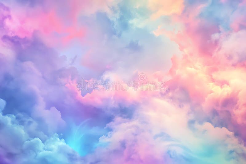 A Bright, Multi-colored Background with Fluffy Clouds and a Watercolor ...
