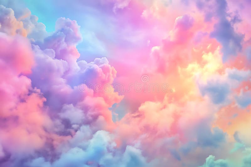 A Bright, Multi-colored Background with Fluffy Clouds and a Watercolor ...