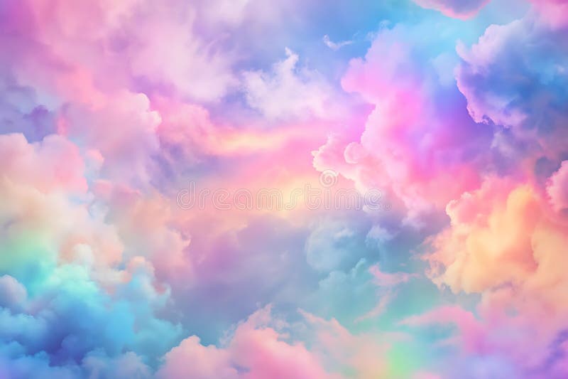 A Bright, Multi-colored Background with Fluffy Clouds and a Watercolor ...