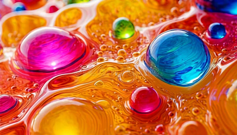 Bright Multi-colored Bubbles and Drops, Abstract Liquid Background ...