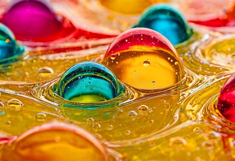 Bright Multi-colored Bubbles and Drops, Abstract Liquid Background ...