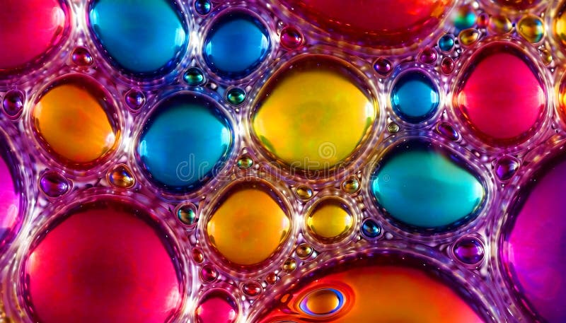 Bright Multi-colored Bubbles and Drops, Abstract Liquid Background ...