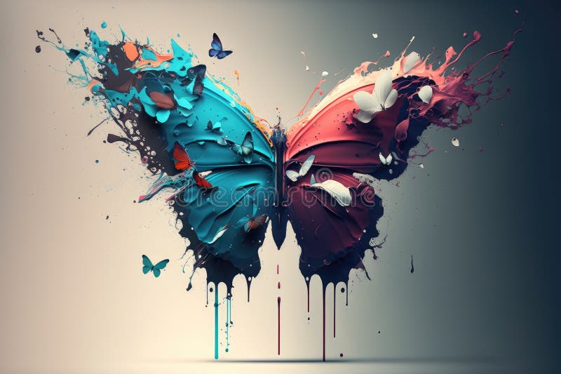 Bright Multi-colored Butterfly with Splashes of Paint on Light Blue ...