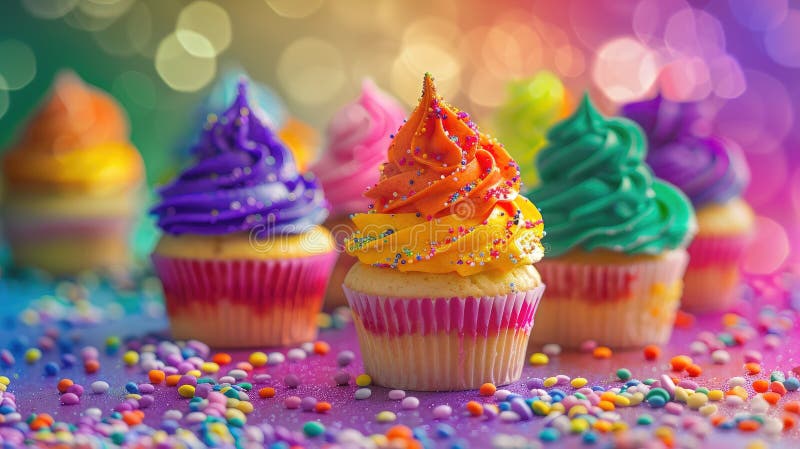 Bright Multi-colored Cupcakes. Selective Focus Stock Illustration ...