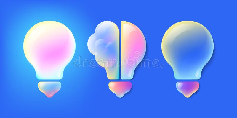 Bright Multi-colored 3D Light Bulb Half Brain on a Blue Background ...