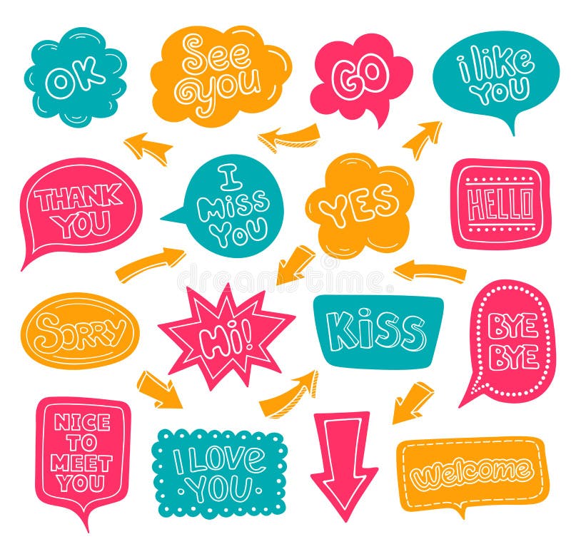 Bright Multi-colored Dialog Clouds with Words and Phrases. Stock Vector ...