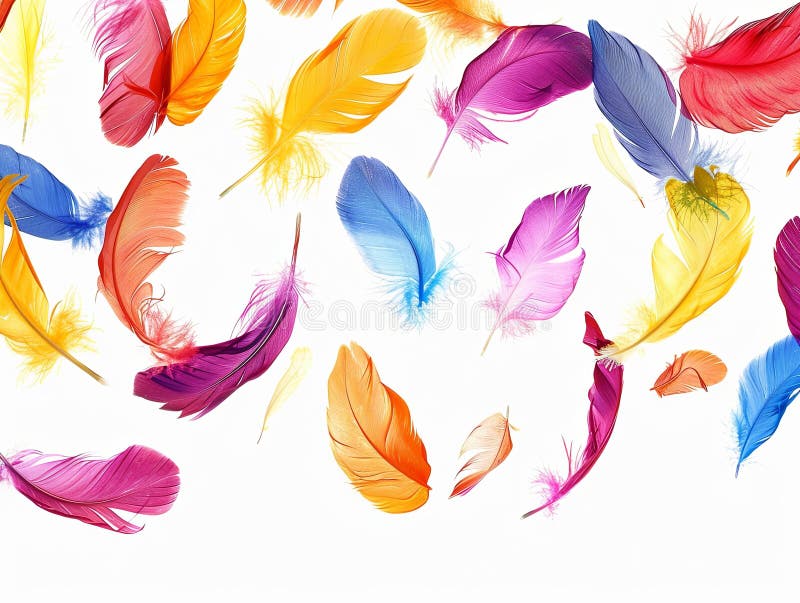 Bright Multi-colored Feathers on a White Background. Created by ...