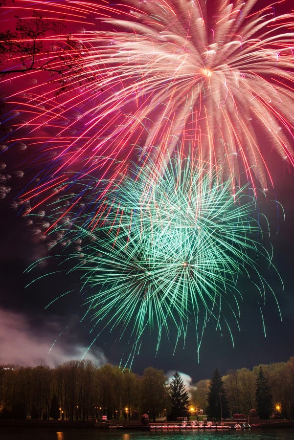 Bright Multi-colored Fireworks Lights Stock Photo - Image of black ...