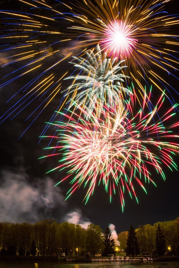 Bright Multi-colored Fireworks Lights Stock Image - Image of river ...