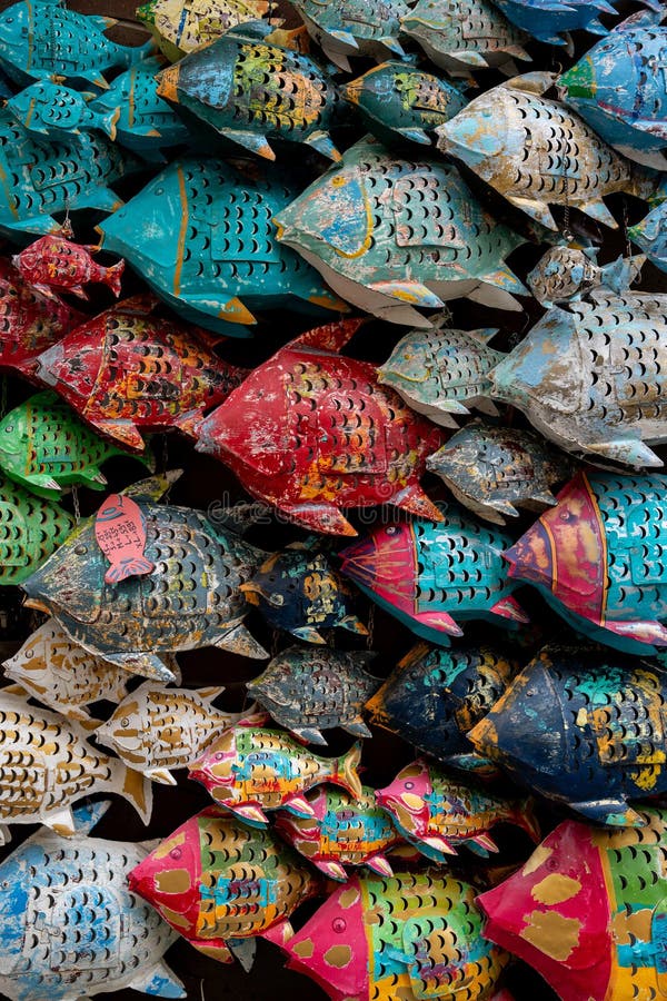 Bright Multi-colored Metal Fish. Pattern of Drawn Fish Stock Photo ...