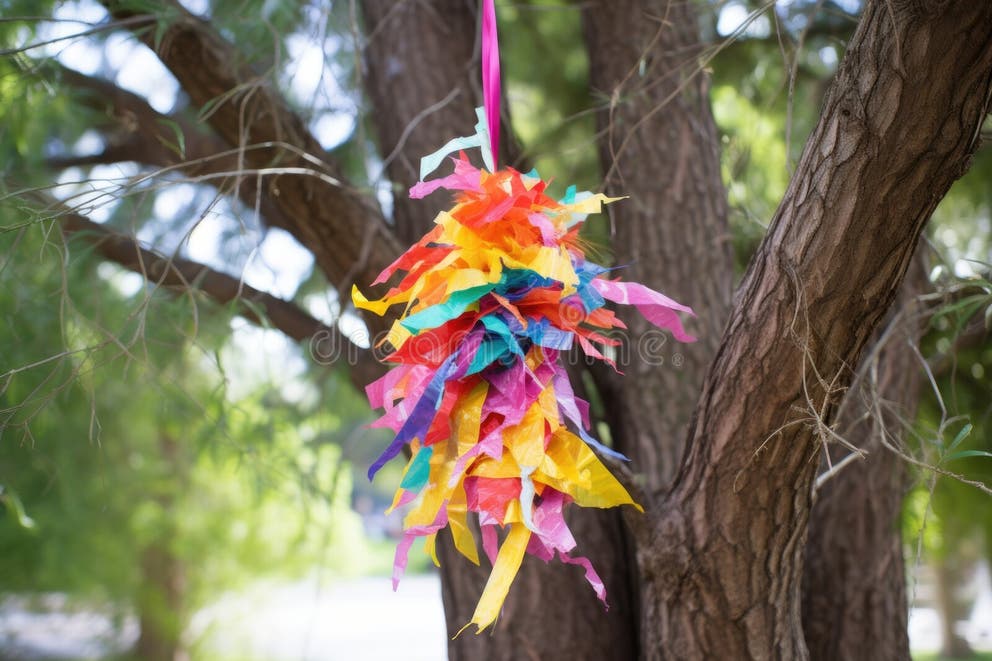 A Bright Multi-colored Pinata Hanging from a Tree Branch Stock Photo ...