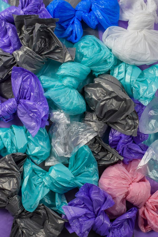 Bright Multi-colored Plastic Garbage Bags Rolled into Bows Stock Image ...