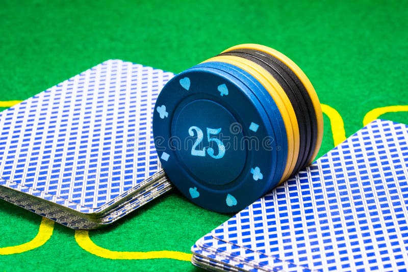 Bright Multi Colored Poker Chips between Two Decks Stock Photo - Image ...
