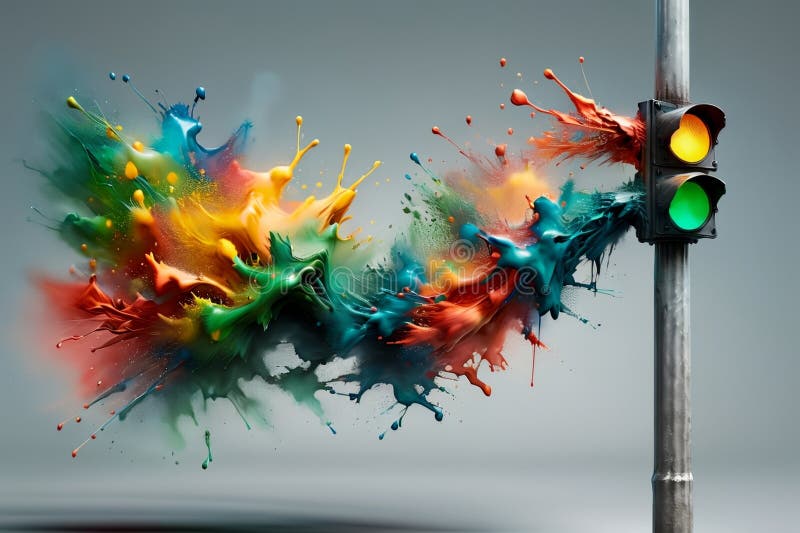 Bright Multi-colored Traffic Light on a Pole Stock Photo - Image of ...