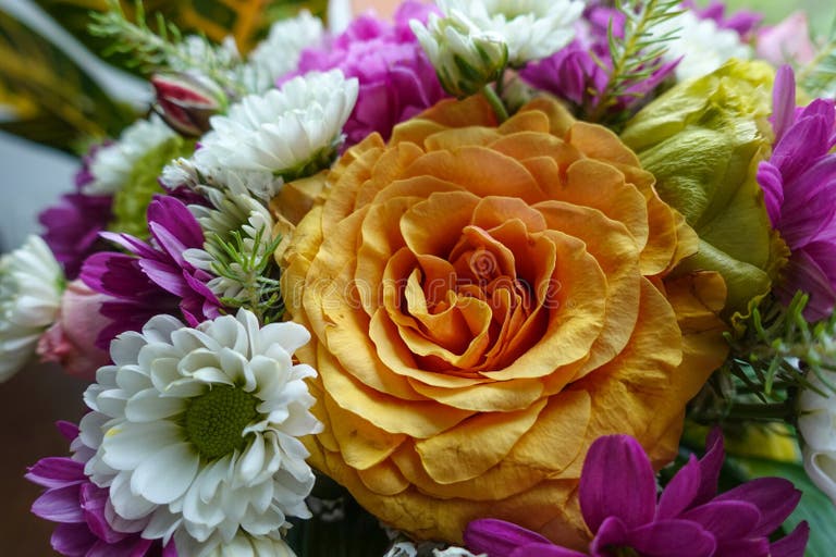 Bright Multicolor Bouquet Made of Different Flowers Stock Image - Image ...