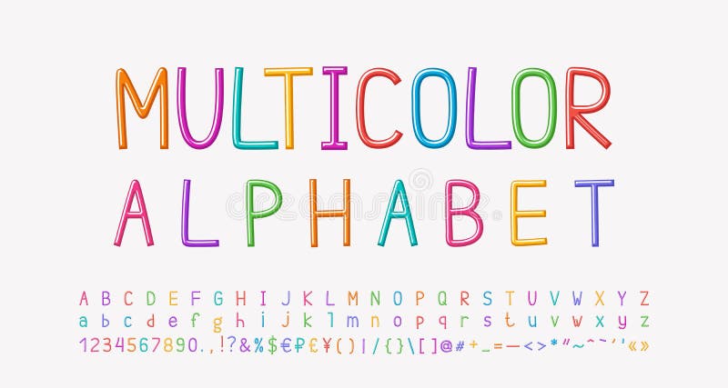 Bright Multicolor Thin Alphabet Letters, Numbers, Signs. Hand Drawn ...