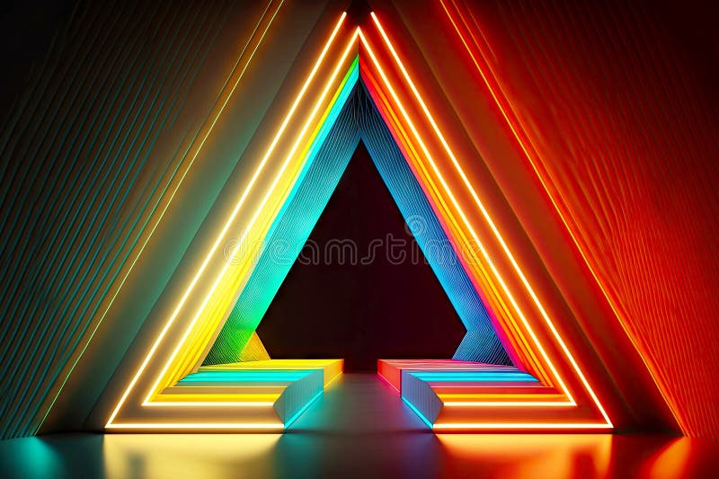 Bright Multicolor Triangular 3d Render Neon Tunnel with Illumination ...