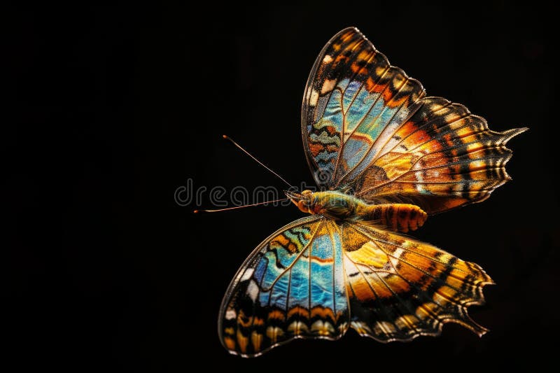 A Bright Multicolored Butterfly on a Black Background Stock ...
