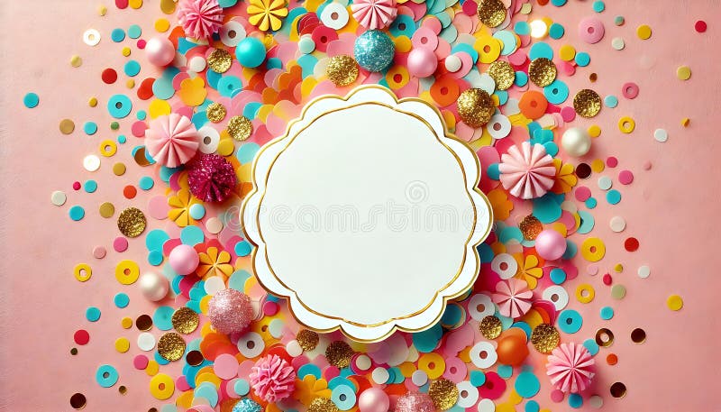 Bright, Multicolored Confetti Background with Scalloped Edge Sticker in ...