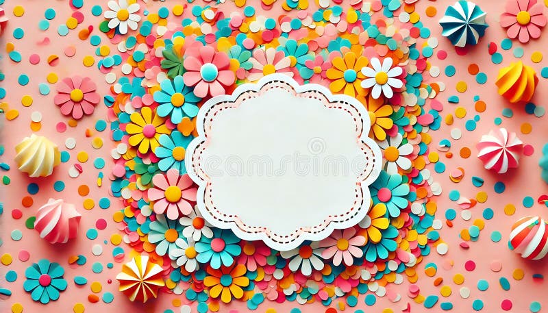 Bright, Multicolored Confetti Background with Scalloped Edge Sticker in ...