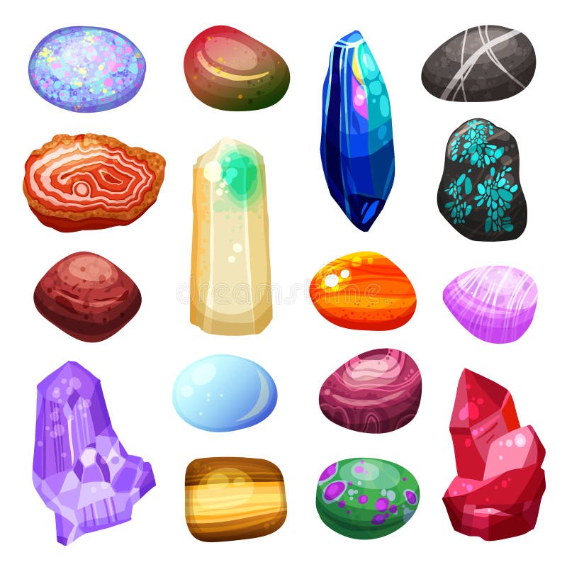 Crystal Stone Rocks Icons Set Stock Vector - Illustration of treasure ...