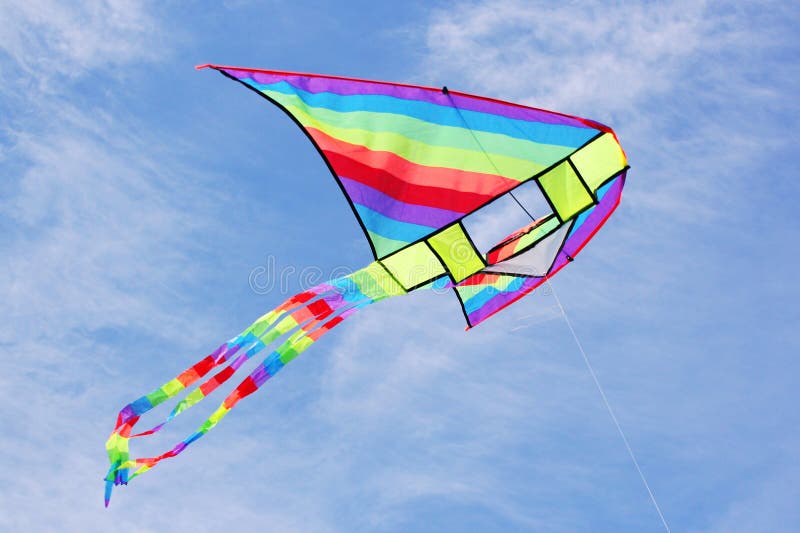 Bright Multicolored Kite in Blue Sky Stock Image - Image of outdoor ...