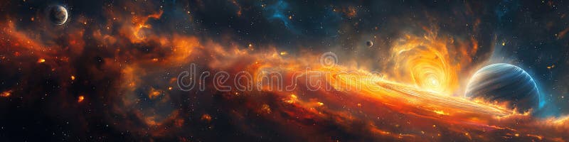 Bright Multicolored Panorama of Open Space with Stars, Galaxies ...