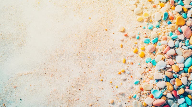 Bright Multicolored Pebbles Scattered on Sandy Shore in Soft Light ...