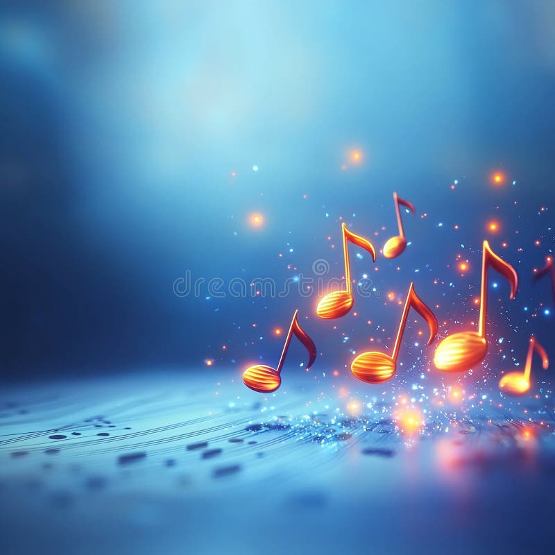 Bright Music Notes Floating on Blue Background with Light Effects ...