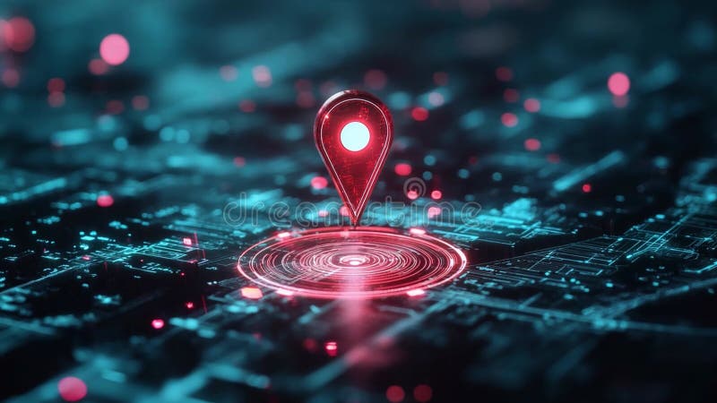 Navigation Marker Illuminated on a Digital Map Representing Location ...