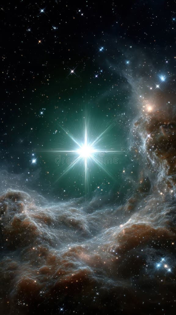 Bright Nebula with Stars and Galactic Dust in Deep Outer Space Stock ...