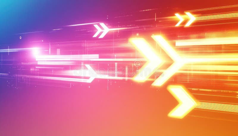 Bright Neon Arrows Moving Fast on Gradient Background Represent Data ...