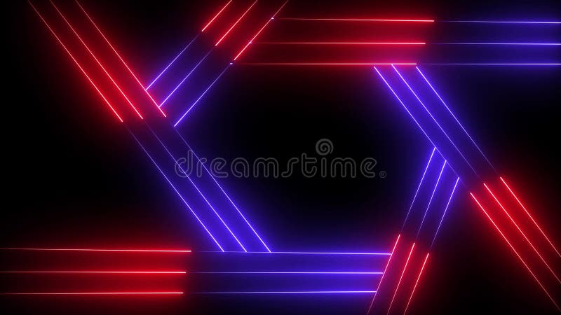 Bright Neon Blue and Red Hexagon Technology Background with Glowing ...