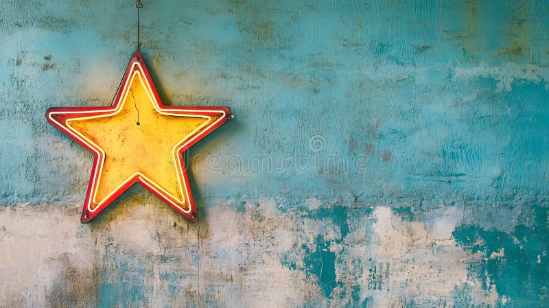 A Bright Neon Blue Star Gleaming on a Dark Blue Surface Stock Photo ...