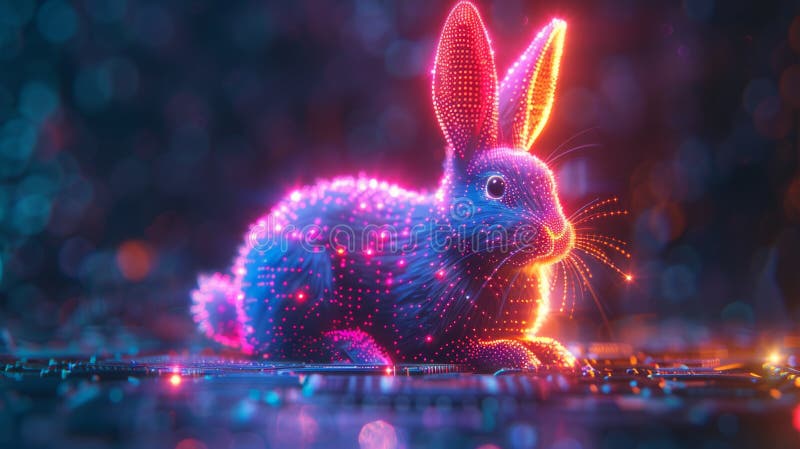 Bright Neon Bunny in a Futuristic Style. 3D Model of Hare Ears with ...