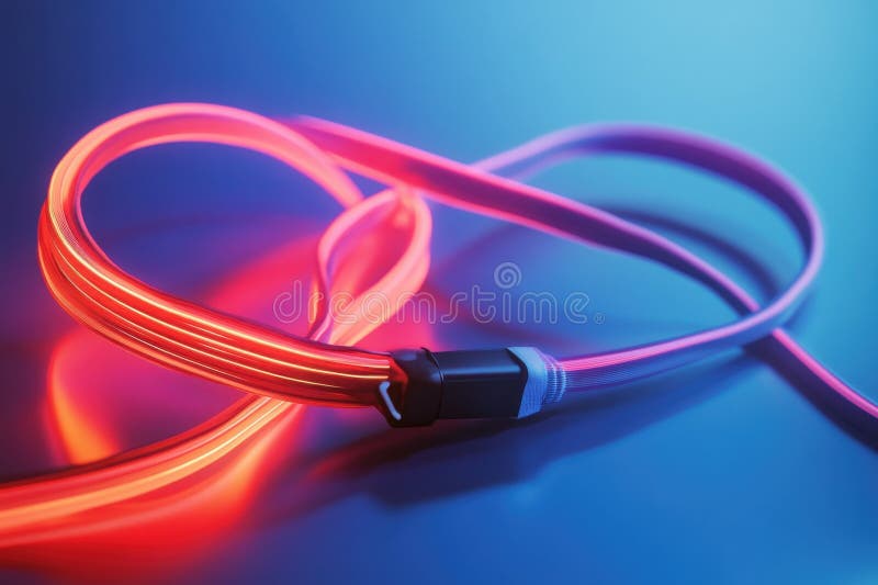Colorful Neon Cables Intertwine on a Reflective Surface in a Dimly Lit ...
