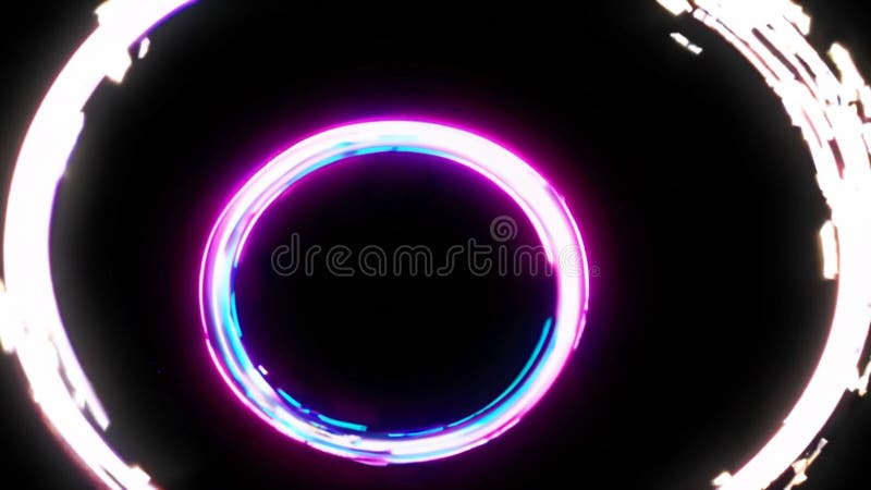 Bright Neon Circles are Spinning and Emitting Blue Particles, Creating ...