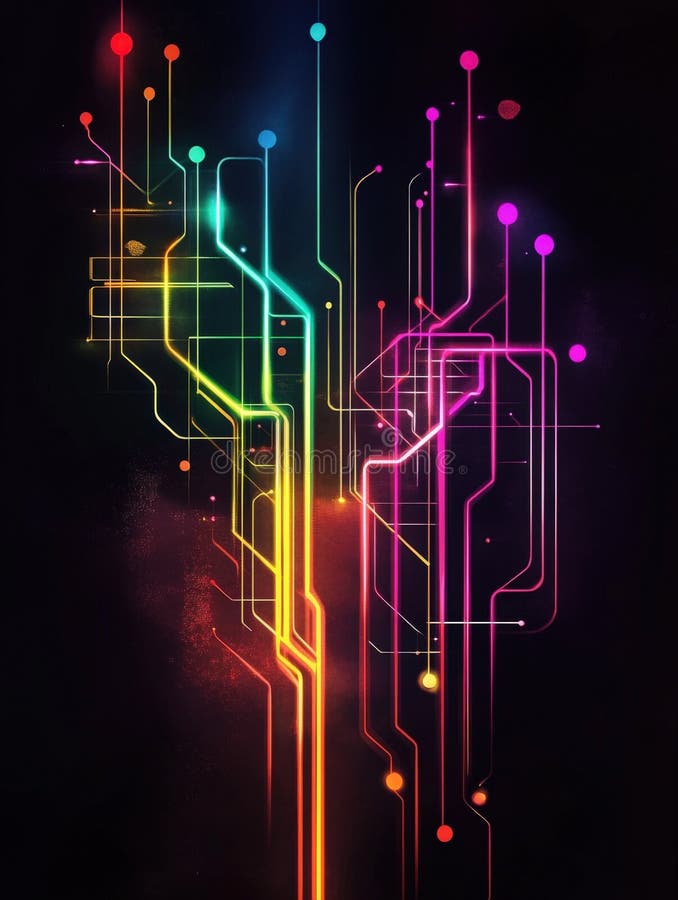 Vibrant Circuits Illuminating A Futuristic Digital Landscape Stock Illustration Illustration