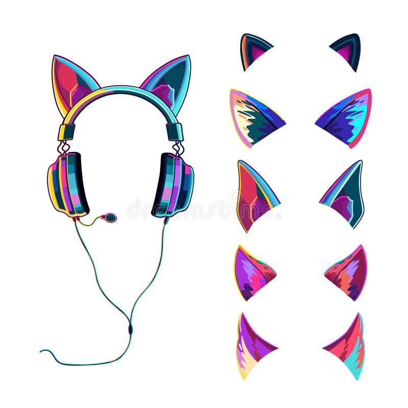 Bright Neon Colored Gaming Headset Decorated with Stylized Cat Ears ...