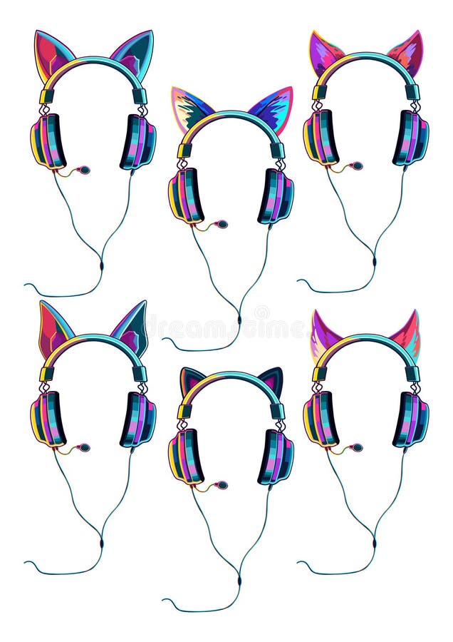 Bright Neon Colored Gaming Headset Decorated with Stylized Cat Ears ...