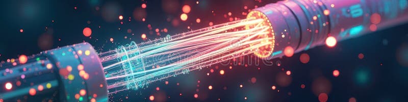 Bright Neon Fiber Optic Cables with Glowing Particles and Light Effects ...